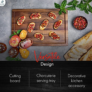 Premium Acacia Wood Cutting Board - Perfect for Chopping Fruits, Vegetables, Cheese and Meat - Large Kitchen Block and Serving Tray Charcuterie Board With Juice Groove (18 x 12 x 1)