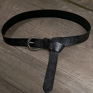 HiiFeuer Viking Fenrir Embossed Faux Leather Buckle Belt, Medieval Knight Belt (Black)