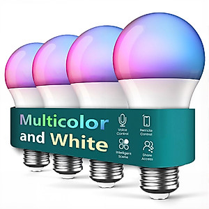 TREATLIFE Smart Light Bulbs 4 Pack, UL Certified 2.4GHz Color Changing Light Bulb, Works with Alexa Google Home, A19 E26 Dimmable LED Light Bulb 9W 800 Lumen for Party Decoration, Smart Home Lighting