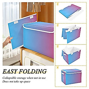 innewgogo Blue Gradient Storage Bins with Lids for Organizing Closet Organizers with Handles Oxford Cloth Storage Cube Box for Car