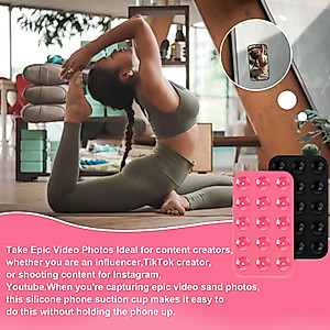 2pcs Silicone Suction Cup Phone Holders, Double Sided Suction Cup Multipurpose Rectangle Phone Suction Mount for Car Mini Suction Cup Mat for Mobile Power Mobile Phones (Black, Rose Red)