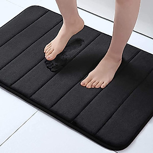 Buganda Memory Foam Soft Bath Mats - Non Slip Absorbent Bathroom Rugs Rubber Back Runner Mat for Kitchen Bathroom Floors 17" x 24", Black