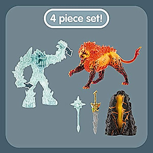 Schleich Eldrador Creatures, Mythical Creatures Toys for Kids, Battle for the Super Weapon Set with Ice Monster and Lava Monster Action Figures, 4 Pieces