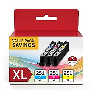 CLI-251XL Compatible Ink Cartridge Replacement for Canon 251 Ink Cartridges Combo Pack High Yield Use to PIXMA MX922, MG5420, MG5520, MG5522, MG6320, MG6620, MG7520, iP7220 Printer (3 Pack)