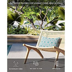 Recliner Head Pillow Ledge Loungers Chair Pillows with Insert Teal Green Turquoise Moroccan Geometric Lumbar Pillow with Adjustable Strap Outdoor Waterproof Patio Pillows for Beach Pool, 2 PCS