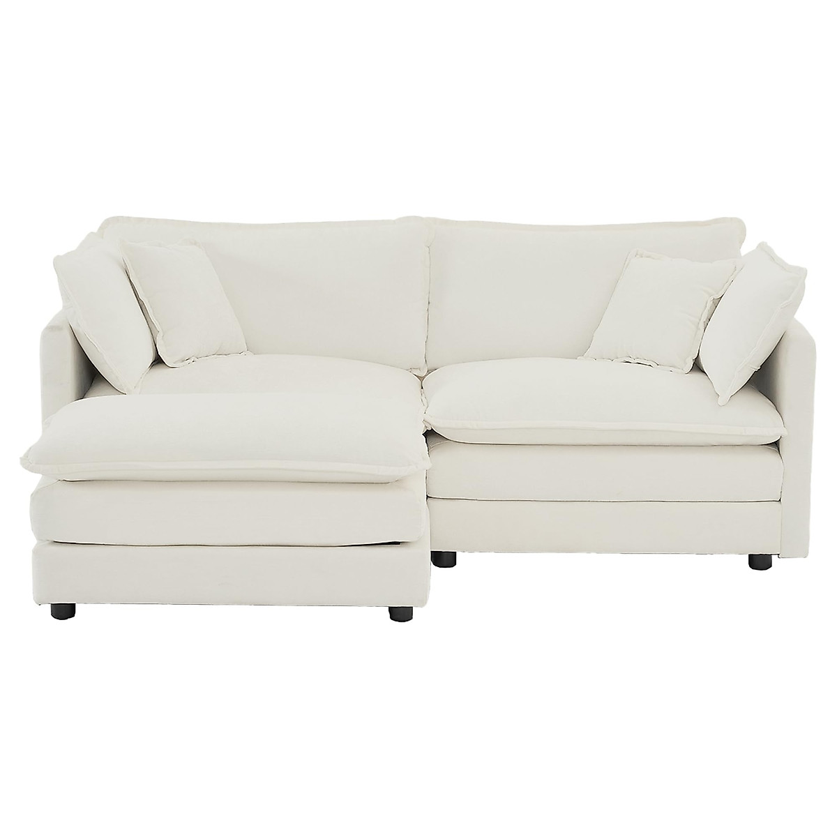 WILLIAMSPACE 76.7" Sectional Sofa Couch for Living Room, Modern Upholstered Loveseat Sofa with Ottoman, 2 Seater L-Shaped Sectional Couch for Apartment Small Space, Chenille Fabric (Cream White)