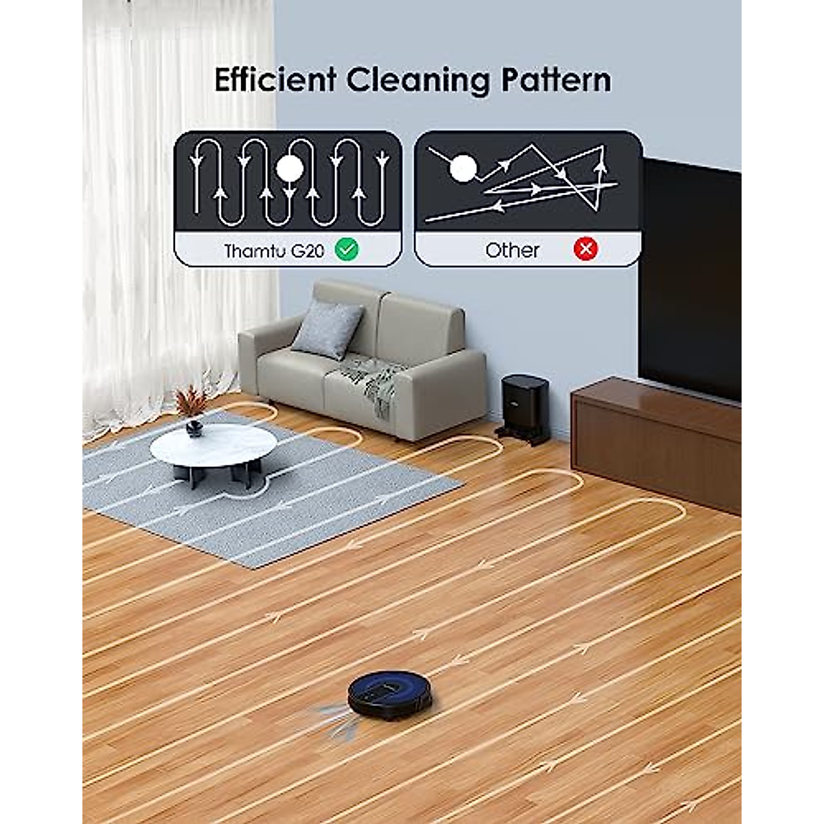 Thamtu G20 Robot Vacuum and Mop Combo, with Self-Emptying Base, Auto Carpet Boost, 3000Pa Suction for Powerful Cleaning, APP and Voice Control, Pet Hair Cleaning, is Ideal for Household Cleaning