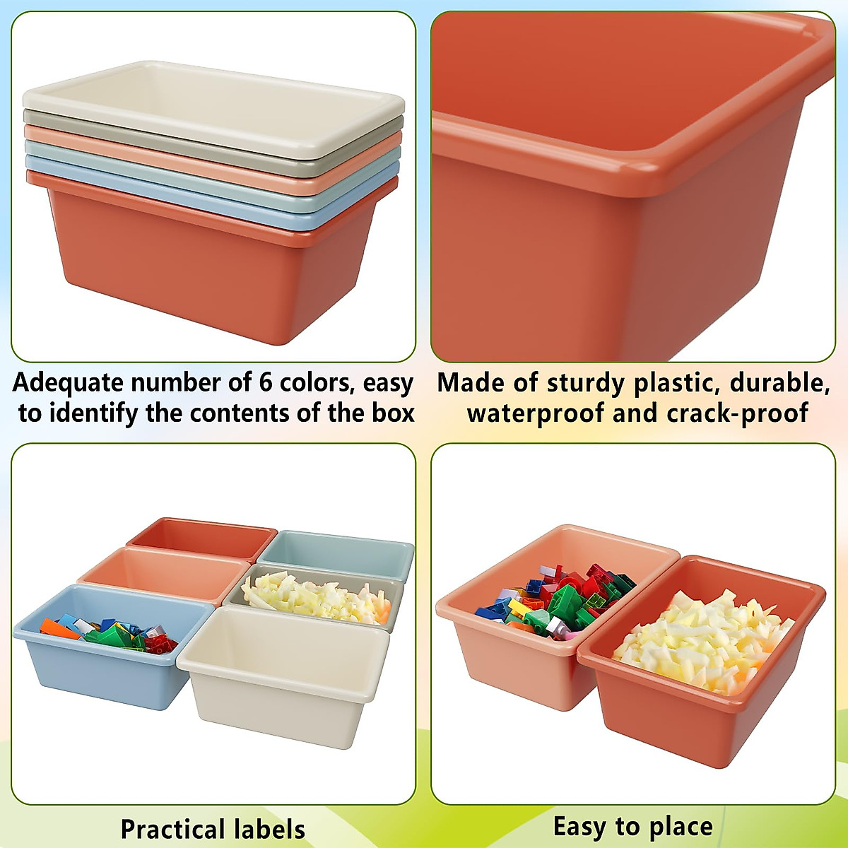 Huwena 6 Pcs Plastic Cubby Bins for Classroom 11.6x7.7x5 Inch Book Bins with Self Adhesive Labels Classroom Storage Containers for Book Library School Organization Office Home