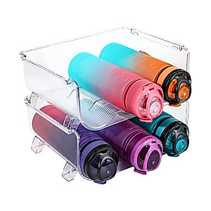 Water Bottle Organizer, Storage Holder for Kitchen Organization,Fridge, Pantry,Cabinet,Countertop,Cupboard- Plastic Cup Rack Shelf for Wine,Water,Drink- 2 Pack,Each Rack Holds 3 Containers,Clear