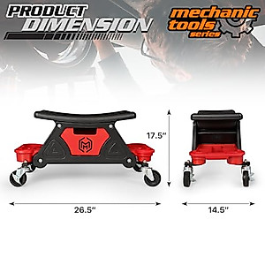 M-AUTO Rolling Mechanic Stool Garage Roller Chair Creeper Seat w/Storage Tool Tray and Drawers,300LBS Capacity Workbench Stool with Lockable Rollers for Home Garage DIY Automotive, 25" Red