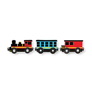 Melissa & Doug Round the Rails Train Rug With 3 Linking Wooden Train Cars (39 x 36 inches)