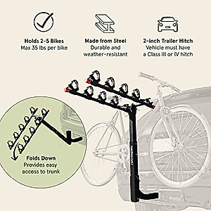 Retrospec Lenox 2-5 - Bike Hitch Rack for Cars, Trucks, SUVs with 2” Hitch | Foldable Steel Frame with Anti-Rattle Adapter, Tie Down Cradles and Straps - Fits Most Frames,Black