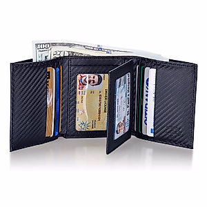 Stealth Mode Carbon Fiber Trifold RFID Wallet For Men With Flip Out ID Holder (Carbon Fiber)
