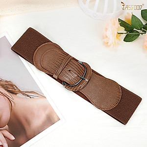 JASGOOD Women Stretchy Wide Waist Belt for Dress Ladies Elastic Belt Hook Buckle (Suit for Size 37-42 Inches,B-Brown)