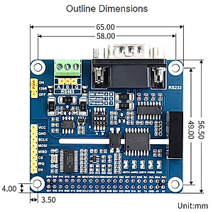 Isolated RS485 RS232 Expansion HAT Board for Raspberry Pi 4B/3B+/3B/2B/Zero/Zero 2 W/Zero 2 WH,Adopt SC16IS752 UART Expansion Chip,SPI to RS485 and RS232 Up to 921600bps Data Rate