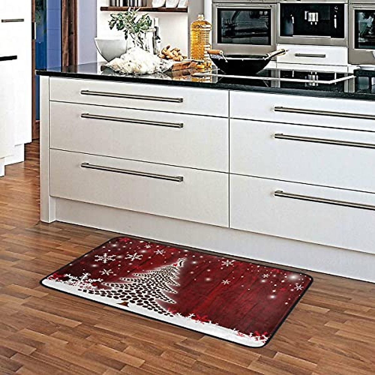 Kitchen Rugs Christmas Tree with Coffee Beans Design Non-Slip Soft Kitchen Mats Bath Rug Runner Doormats Carpet for Home Decor, 39" X 20"