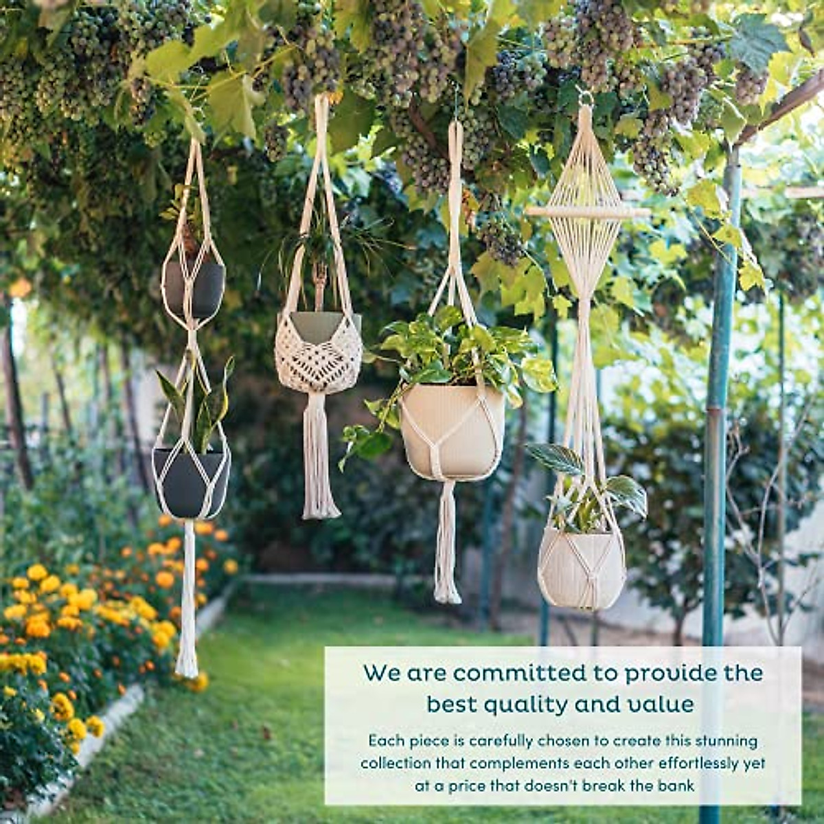 Nook Theory 4-Pack Macrame Plant Hanger - with 8 Ceiling Hooks - Hanging Planter Indoor Outdoor - Hanging Plant Holder - Decorative Bohemian Plant Hangers - Hanging Plants (Cream)