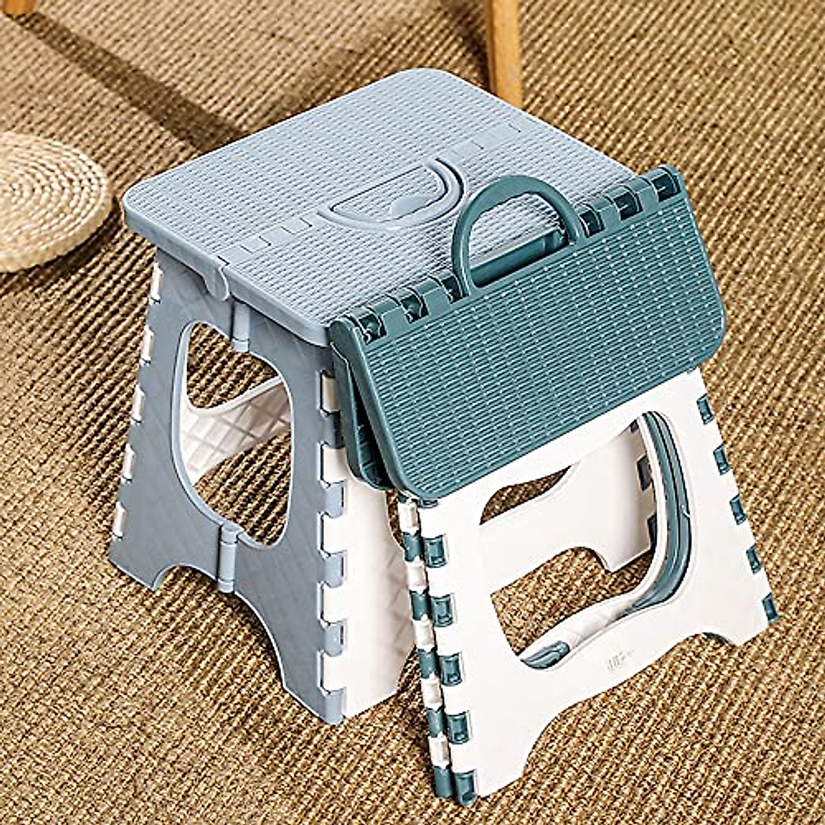 QSYW Folding Step Stool Compact Plastic Foldable Step Stool Holds Up to 300 lbs,12 inches,30cm,Non-Slip(Green) 1PCS