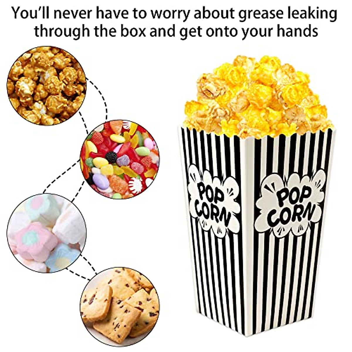 Paper Popcorn Bags, DECYOOL 45 Popcorn Bags Black and White Movie Night Popcorn Boxes Mini Pop Corn Buckets and Container for Home,Carnival Party, Decorations