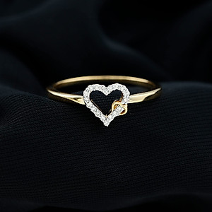 Diamond Open Heart Promise Ring for Women| HI Color SI Clarity| Certified Jewelry, 14K Yellow Gold, Size:US 11.50