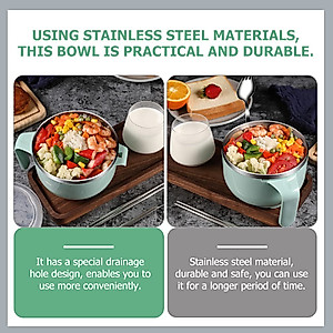 LIFKOME Microwavable Bowls Soup Bowls Stainless Ramen Bowl with Lid Handle 40 OZ Large Instant Noodle Bowl Salad Bowl with Spoon for Soup, Noodles, Ramen Green Simple Modern