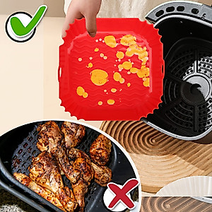 2 Pack Square Air Fryer Silicone Liners Pot for 4 to 7 QT, Anglecai 8 Inch Air Fryer Silicone Bowl Basket, Reusable Air Fryer Silicone Inserts Washable Air Fryer Baking Tray for Air Feyer Oven