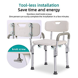 Tool-Free Assembly Spa Bathtub Shower Lift Chair, Adjustable Shower Bench, White Bathtub Lift Chair with Arms