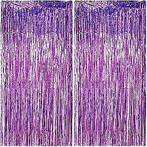 BEISHIDA 2 Pack Foil Fringe Curtain,Purple Tinsel Metallic Curtains Photo Backdrop Streamer Curtain for Wedding Engagement Bridal Shower Birthday Bachelorette Party Stage Decor(3.28 ft x 6.56 ft)