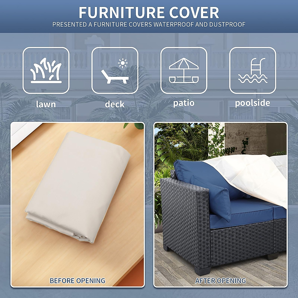 Valita 3-Seat Outdoor Rattan Sofa Patio Couch Black PE Wicker Loveseat Seating Furniture with Washable Navy Blue Cushions