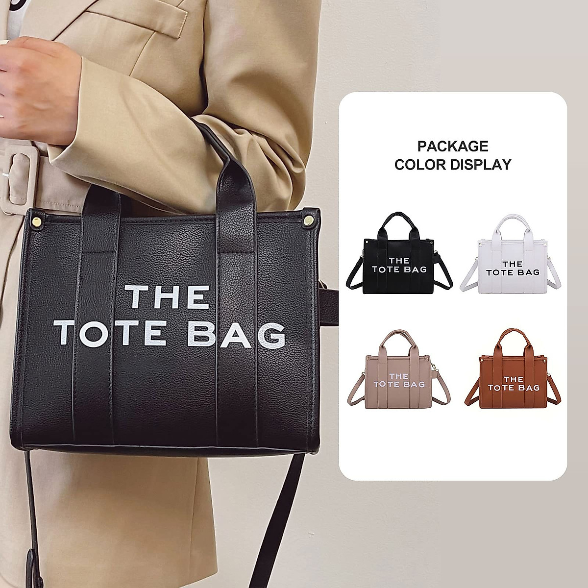 Yaopeing Tote Bag for Women,PU Leather Personalized Trendy Tote Bag,Crossbody Handbags or Handle Bag for Work Travel,Small Black