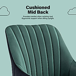 Desk Chair for Home Office Velvet Modern Accent Chair Upholstered Tufted Green Office Chair with Gold Base Swivel Wheels and Adjustable Height Armchair Study Work Stool Vanity Chair for Women, Girls
