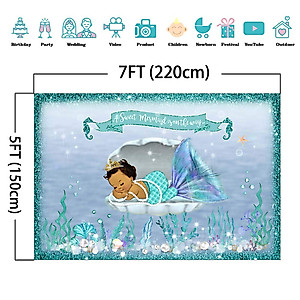 Mocsicka Mermaid Baby Shower Backdrop Under Sea Mermaid Photography Background 7x5ft Vinyl Little Mermaid Baby Shower Party Banner Backdrops