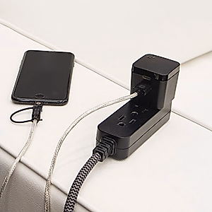 GE 3-Outlet Power Strip Surge Protector 8 Ft Braided Long Cord Extension Cord Surge Protector Power Strip Flat Plug Extension Cord 250 Joules UL Listed 2 Pack Black 53249