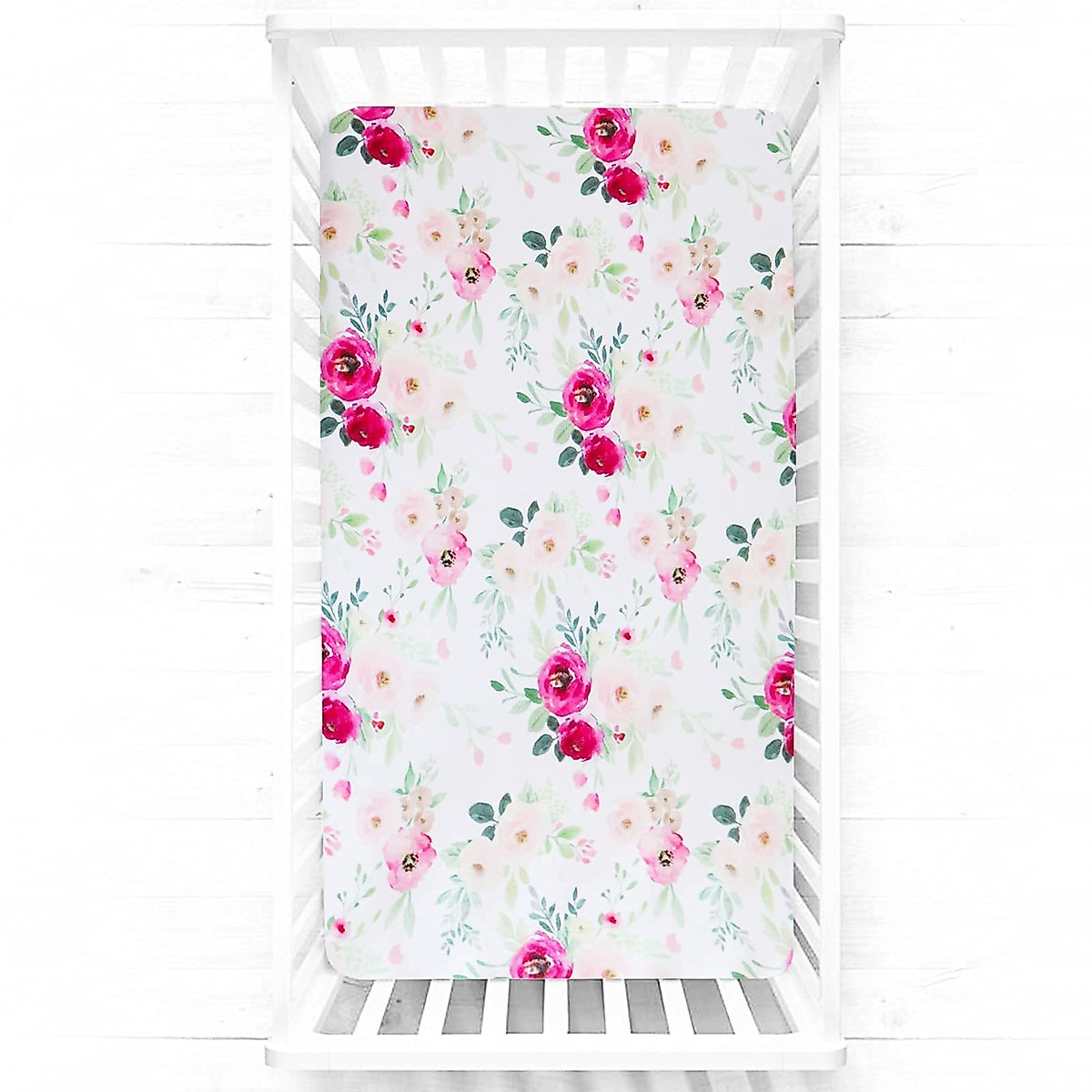 Girl Crib Sheet and Changing Pad Cover, Floral Nursery Bedding, Flower Sheets for Baby Toddler Mattress