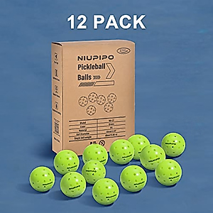 niupipo Pickleball Balls, Outdoor Pickleball Balls, USAPA Approved 40 Holes Pickle Balls for Tournament Play, Pickleball Balls, High Elasticity & Durable, Green, 12 Pickleball Balls Pack