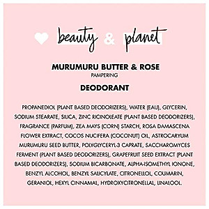 Love Beauty And Planet Deodorant, Murumuru Butter and Rose, 2.95 Oz
