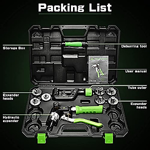 Hydraulic Tube Expander Compact Swaging Tool Kit with Tube Cutter, Deburring Tool and 7 Expander Heads for 3/8 to 1-1/8 Inches Copper Pipes