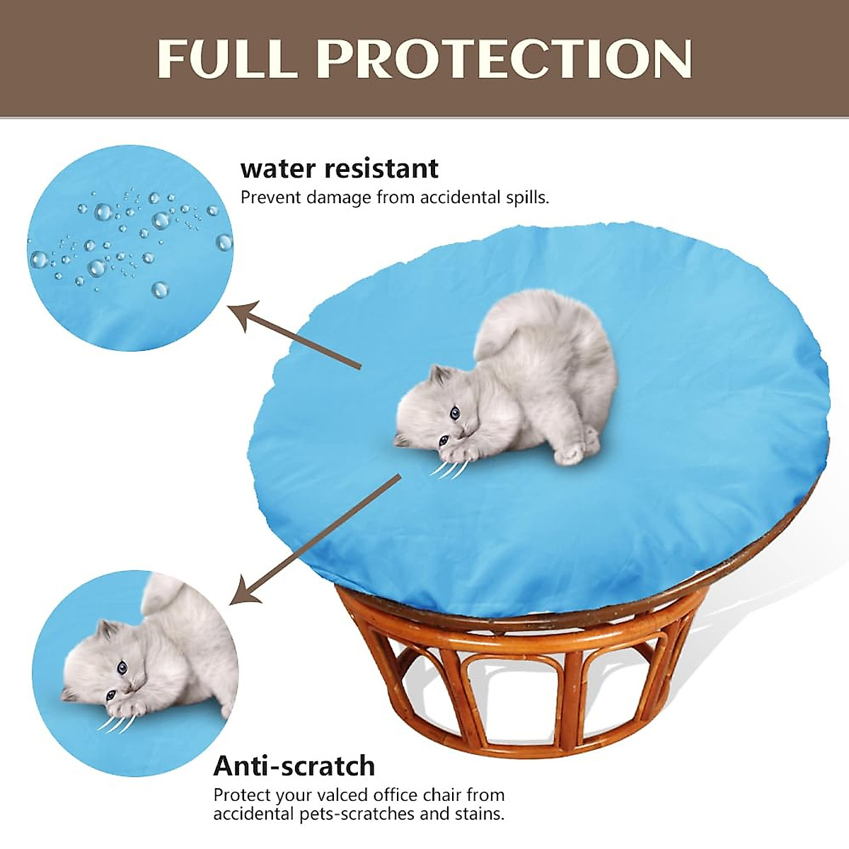 Papasan Cushion Cover Only,Water Resistant Papasan Chair Cushion Slipcover for Outdoor lndoor,Skin-Friendly Soft Machine Washable Unfading Zippered Cover for Round Egg Chair Cushion(Sky-Blue 50in)