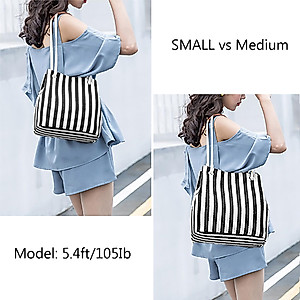 Bydenwely Women's Tote Bag Medium Canvas Shoulder Bag Daily Working Handbag with Concise Striped Pattern (Black)