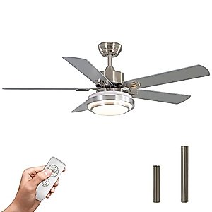 warmiplanet Ceiling Fan with Lights Remote Control, 52 Inch, Brushed Nickel (5-Blades)