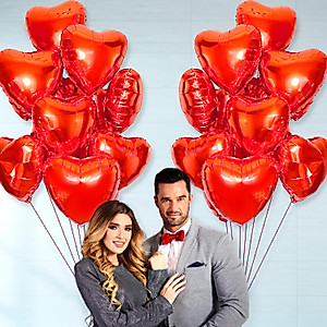 LINAYE 18 Inch Red Foil Heart Balloons 30PCS Valentines Heart Balloons Mylar Heart Shape Balloons for Valentines Day Anniversary Wedding Valentines Decorations Decor