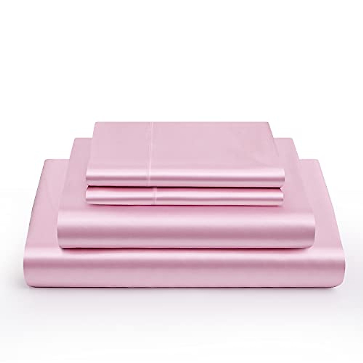 Vonty Satin Sheets Twin Silky Soft Satin Bed Sheets Pink Satin Sheet Set, 1 Deep Pocket Fitted Sheet + 1 Flat Sheet + 1 Pillowcases