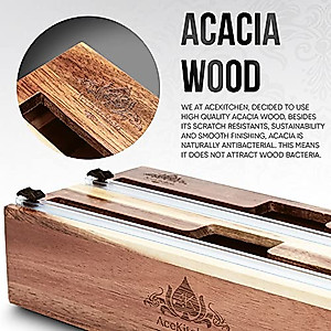 AceKitchen Foil and Plastic Wrap Organizer, 2 in 1 Wrap Dispenser with Cutters, Acacia Wood Organizer, Compatible with 12" Roll, 2 in 1 Wrap Dispenser, Aluminum Foil Dispenser for Kitchen Organization