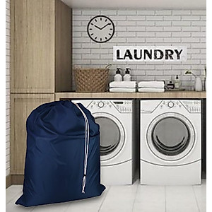 Super Extra Large Heavy Duty 100% Nylon Laundry Storage Bag, H U G E size: L 40" x H 50", Family size Bag with Locking Closure Drawstring, Machine Washable, XXL Organizer Bag. Made in USA (NAVY BLUE)