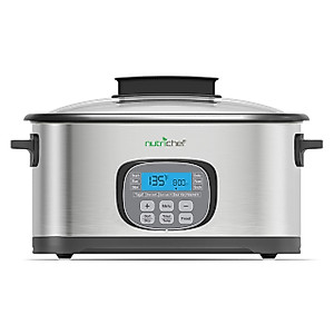 NutriChef Slow Cooker Electric Steamer - Sous Vide Cooking Mode, Stainless Steel High Pressure Multi-Cooker Crock Pot with Digital LCD Display, 11 Preset Cooking Modes, 6.5 Quart Capacity AZPKPC45