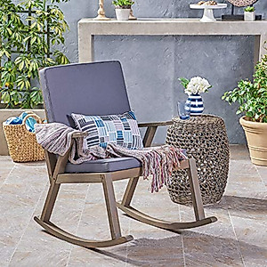 Christopher Knight Home Brent | Outdoor Acacia Wood Rocking Chair with Water-Resistant Cushions, Dark Gray