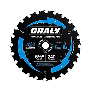 CRALY 6-1/2 Inch 24 Teeth Wood Cutting Framing Circular Saw Blade, 5/8 Inch Arbor, Carbide Tipped, Thin Kerf, Black Ice Coating, for Plywood, MDF, OSB, Laminated(C0624FR)