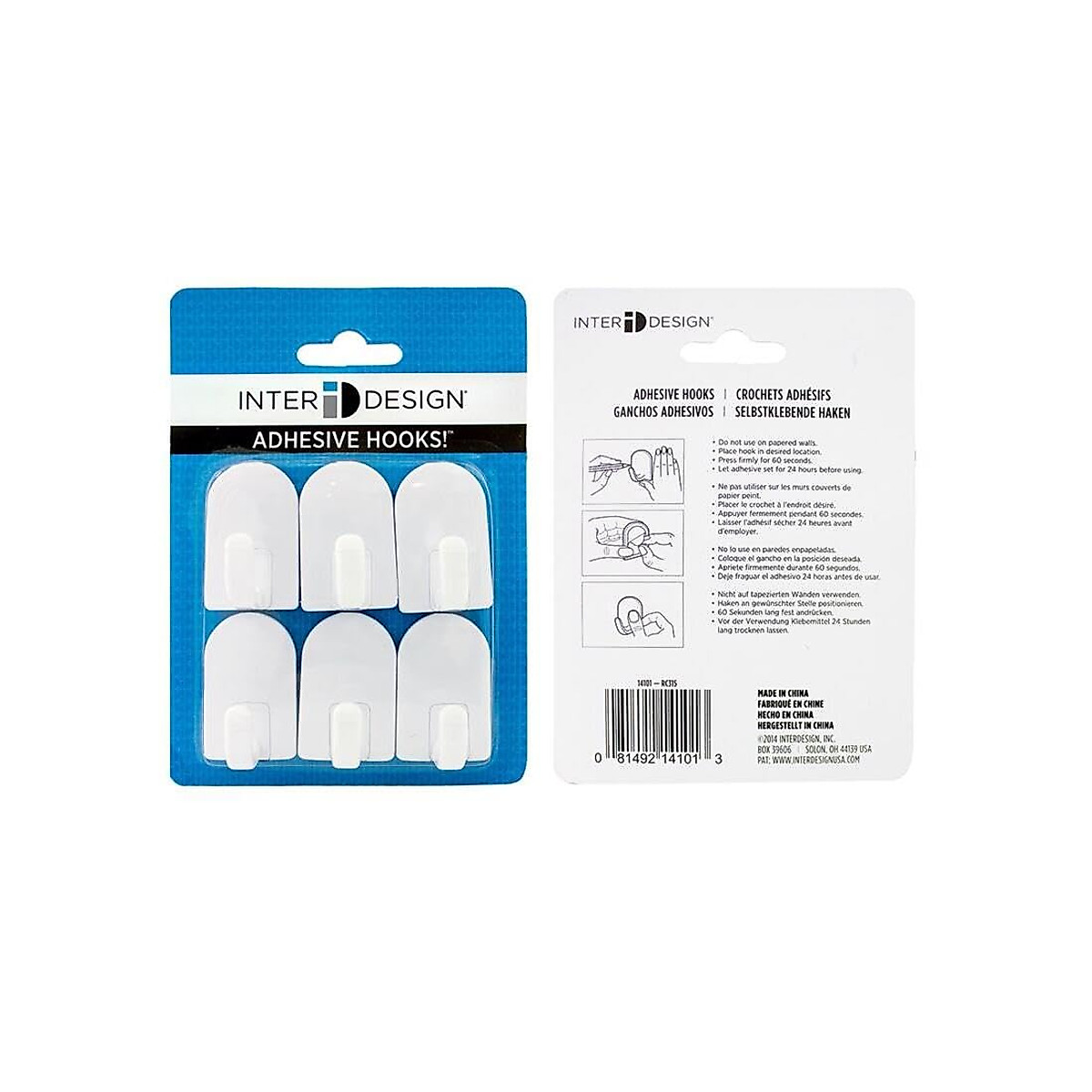 InterDesign Self-Adhesive Mini Hook, White, Set of 6