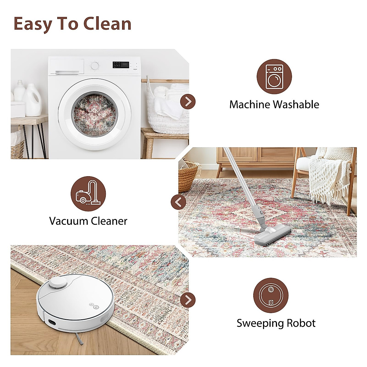 BESTSWEETIE Area Rug 5x7 Rugs for Living Room 5 x 7 Washable Rugs Non Slip Vintage Boho Living Room Rugs for Bedroom Dining Room, Distressed Pattern Carpet, Pink