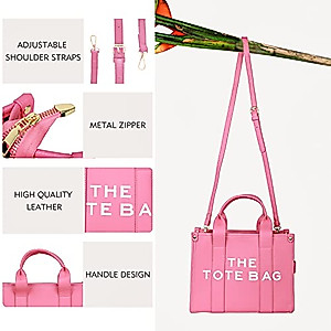 JQAliMOVV Tote Bag for Women, Trendy Leather Tote Bag Small Personalized Top Handle Crossbody Handbags for Work Travel (Rose Red)